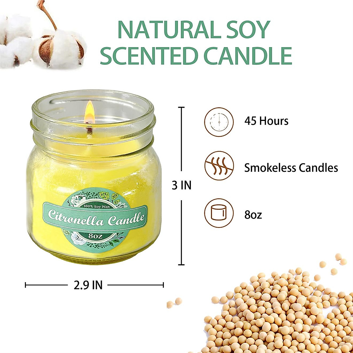 Citronella Candles Outdoor 2 Pack,16oz Large Citronella Candles Set Organic Soy Candles, Citronella Candles Indoor,Mason Jar Candles for Garden,Patio,Yard,Home Balcony,Backyard,Home, Summer Camping
