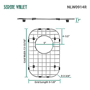 Serene Valley Sink Bottom Grid 9" x 13-7/8", Rear Drain with Corner Radius 2-3/4", Sink Protector NLW0914R
