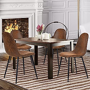 Zanzio Dining Chairs Set of 4 - Lounge Kitchen Chairs with PU Upholstered Seat Back Washable Kitchen Room Side Chair with Metal Legs for Living Room, Suede Brown