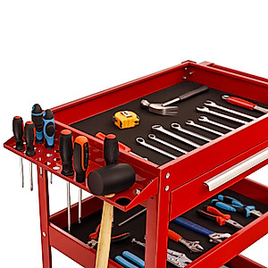 ERGOMASTER Metal Service Utility Cart with Wheels - 500LBS Tool Cart Heavy Duty Rolling 3-Tier Storage Organizer, for Garage Industrial Cart (Red)