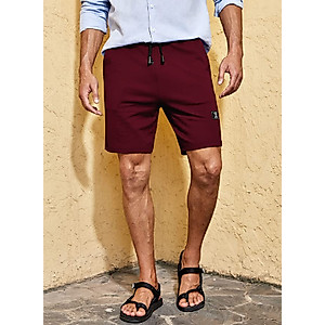 JMIERR Men's Cotton Sweat Shorts with Pockets Workout Lounge Jogger Gym Shorts 7 inch Inseam Basketball Shorts for Men, US38(XL), A Red