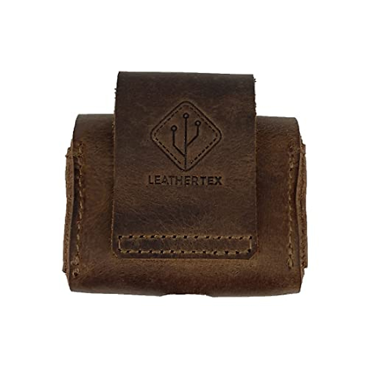 LeatherTex, Rustic AirPods Pro Charging Cover Handmade from Full Grain Leather - Pocket Size, Genuine Bluetooth Case - Protective Portable Carrying Pouch - Bourbon Brown