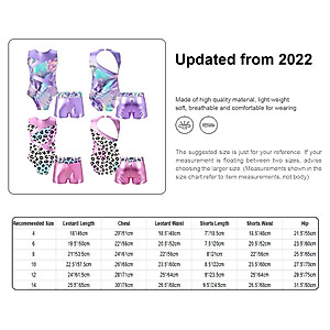 Nikiikoo Kids Girls Sparkly Gymnastics Leotards with Shorts Outfits Ballet Dance Biketard Gym Clothes Swimwear Lavender 12 Years