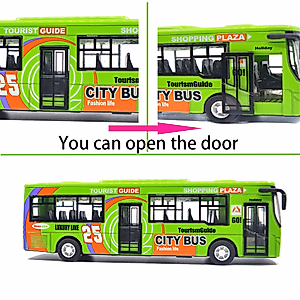 Ailejia City Bus Toy Die Cast Pull Back Vehicles Mini Buses Model Car Toys Lights and Music Bus Toys for Boys (Red)