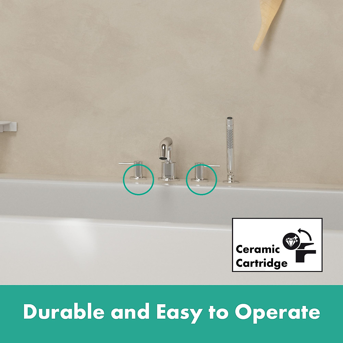 hansgrohe Tecturis S 2-Handle 12-inch Wide Roman Tub Filler Bathtub Faucet and Shower Set in Chrome, 73442001