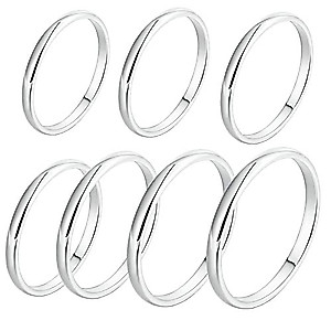 ANAZOZ 7pcs 2MM Stainless Steel Women Stackable Eternity Ring Band Engagement Wedding Ring Set