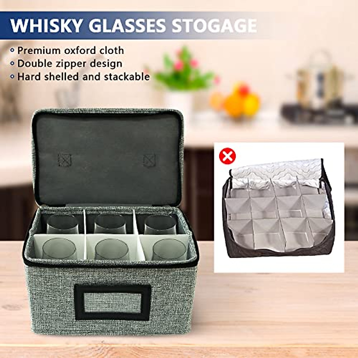 HURZMORO Storage Box for Glencairn Whisky Glass,6 Whiskey Glasses Holder for Organizer, Fully-Padded Inside with Sturdy Construction, Packing Boxes with Dividers for Moving - Perfect Whiskey Gift