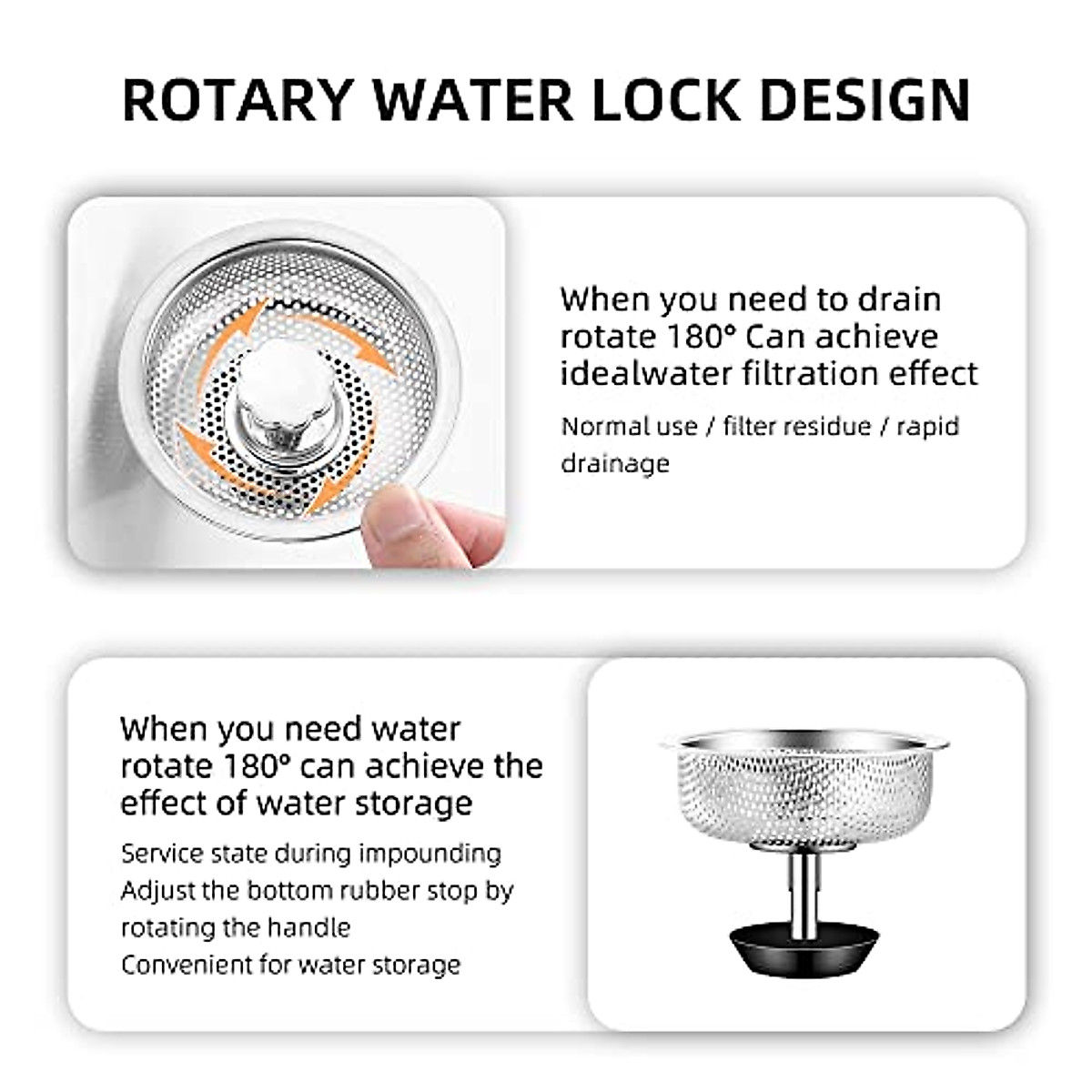 Oecoel Kitchen Sink Strainer Drain for Stopper Combo Basket Replacement Stainless Steel Sink Drain with Handle 3-1/2 Inch Sink Stopper Suitable for Bathroom Kitchen Drain Strainer(2 pcs)