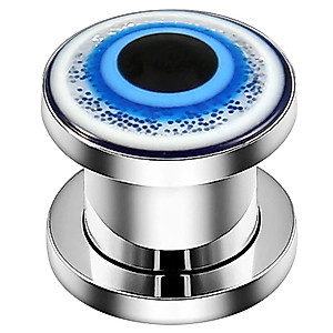 1 Piece of 9/16 Inch - 14mm Glittering Blue Evil Eye 316L Surgical Steel Flesh Tunnel Ear Gauge Piercing