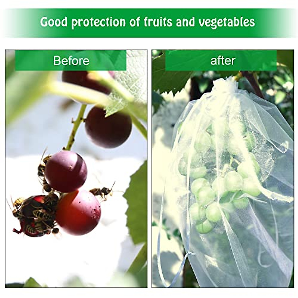 100 Pcs Penetrating Light Fruit Protection Bags- 8x12 Inch Organza Fruit Netting Barrier Bags ,Garden Plant Fruit Mesh Bags with Drawstring