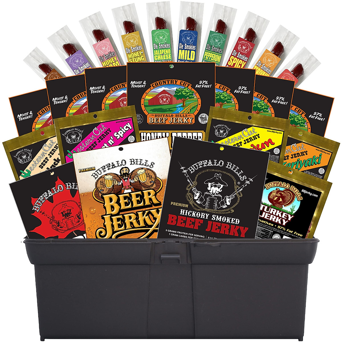Buffalo Bills 25-Piece Beef Jerky & Beef Stick Sampler Gift Tool Box (filled with 25 assorted packs)