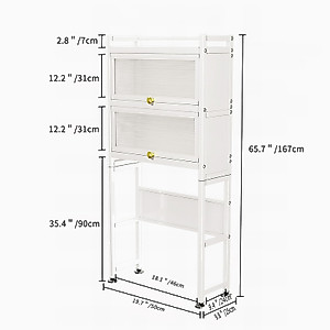 FHISD Over The Toilet Storage Cabinet, Bathroom Cabinet Over Toilet with Flip Doors, 3-Tier Bathroom Organizer Shelf, Freestanding Above Over Toilet Storage Shelf, Home Space-Saving, White