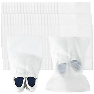 Sweetude 200 Pcs Dust Proof Shoe Bag Drawstring Shoe Storage Bag Non Woven Fabric Handbag Shoe Covers for Travel Breathable Pouch Portable Storage Organizer for Purse Boot, 11.81 x 15.75 Inch (White)