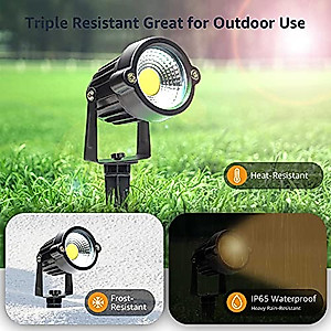Yard Spot Lights Outdoor Landscape Lights, 5W 3000K COB Bright Spotlights Rain-Proof Garden Lights Walls Trees Flags Lawn Decorative Lamp Outdoor Spotlights with Spike Stand, Warm White, 4 Pack