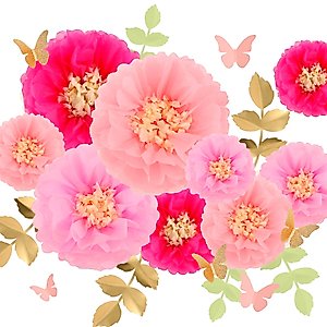 Fonder Mols Tissue Paper Flowers Tissue Pom Poms Blooms Pink for Girl Baby Shower, Nursery Decor, Birthday Decorations (Set of 21, Rose Pink)