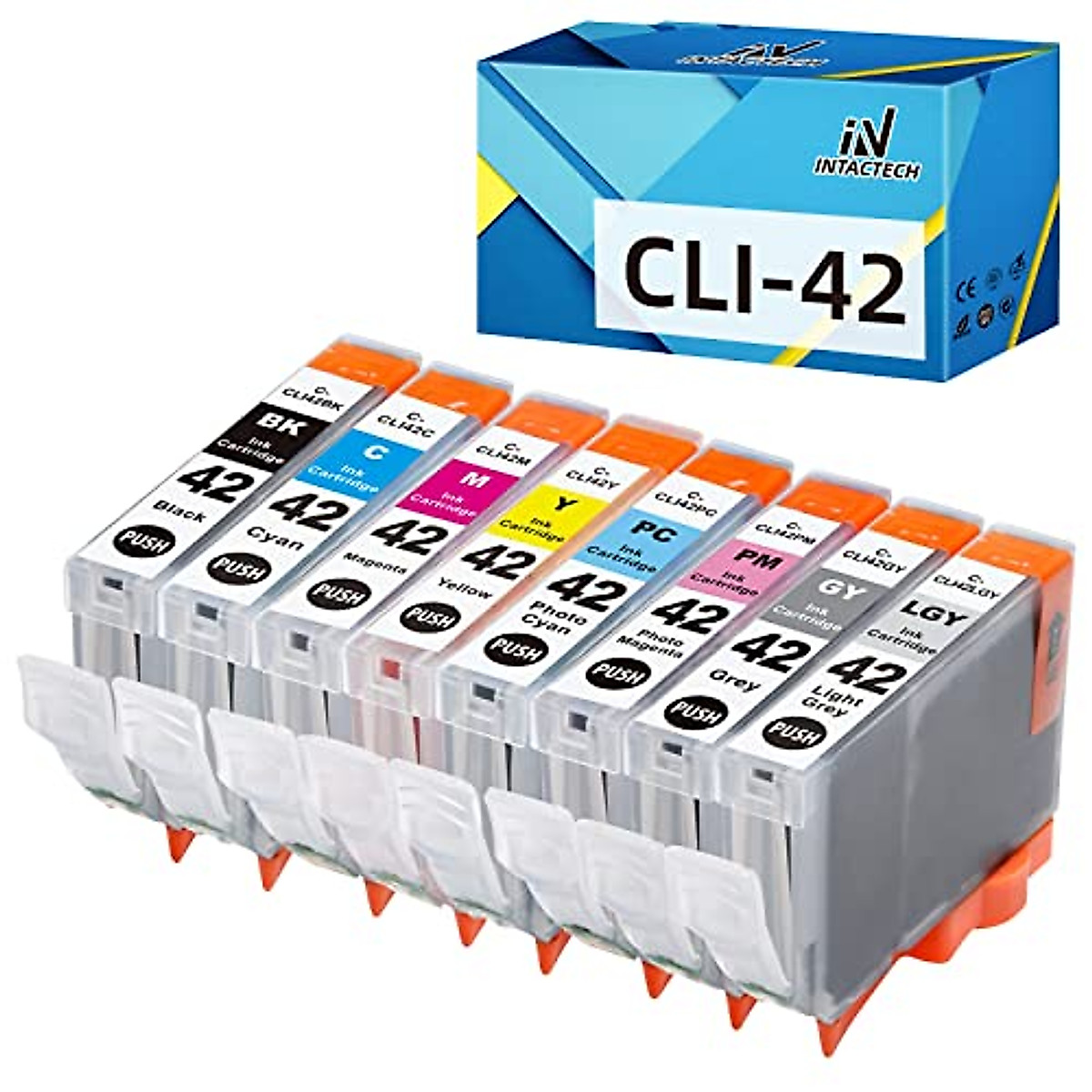 Compatible CLI-42 Ink Cartridges Replacement for Canon CLI-42 CLI42 Pixma PRO-100 Ink Work for Pixma Pro100 Printer, (8 Combo Pack, C42BK C42C C42M C42Y C42PC C42PM C42GY C42LGY)