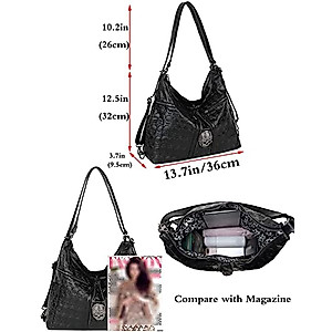 Downupdown Women Handbag Print Shoulder Bag Skull Rivet Crossbody Satchel Messenger Large Tote Purse Handbag (Black1)
