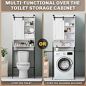 GORZING Over The Toilet Storage Cabinet,Above Toilet Storage Cabinet,Bathroom Storage Cabinet Over Toilet,Bathroom Organizer Over Toilet Adjustable Shelf,Sliding Door Toilet Storage Rack,White