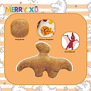 MerryXD Dino Nugget Plush Pillow - 19 Inch Funny Dino Chicken Nugget Stuffed Toy - Soft Pterodactyl- Perfect for Birthday Decor, Dinosaur Theme Party, Easter Decorations