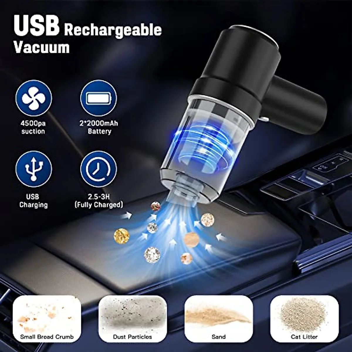 Lovyi Cordless Vacuum Cleaner, Mini Handheld Vacuum, Small Car Vacuum with LED, Electric Air Duster & Vacuum Cleaner 2 in 1 Rechargeable, Portable Vacuum Cleaner for Home, Office and Car Cleaning