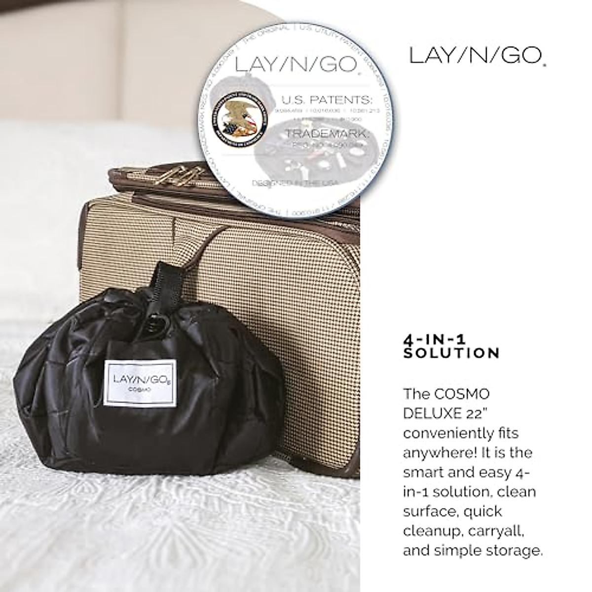 Lay-n-Go Cosmo Drawstring Cosmetic & Makeup Bag Organizer - Portable Drawstring Makeup Bag w/Zipper Pocket, Makeup Loops & More - Durable, Machine Washable Makeup Bag for Travel (22”, Leopard)