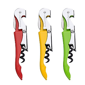 Wine Opener Waiters Corkscrew by Kitchen Gadgets - 3 Pack - 3in1 Multitool: Double Hinged Corkscrew + Foil Cutter Knife + Cap Opener - Easy One Hand Operation - Professional Durable Metal Design