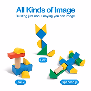 TOOKYLAND Wooden City Building Blocks - 50pcs - Wood Construction Stacking Set, Toy for Kids 2 Years Old +