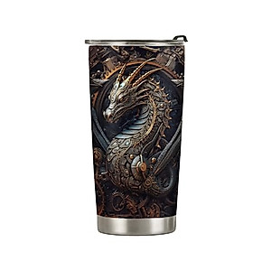 64HYDRO 20oz Steampunk Mechanical Engineer Clockwork Dragon Tumbler, Gaming, Gamer Gifts for Dragon Lovers, Stainless Steel Double Wall Vacuum Insulated Coffee Mug, Travel Cup with Lid