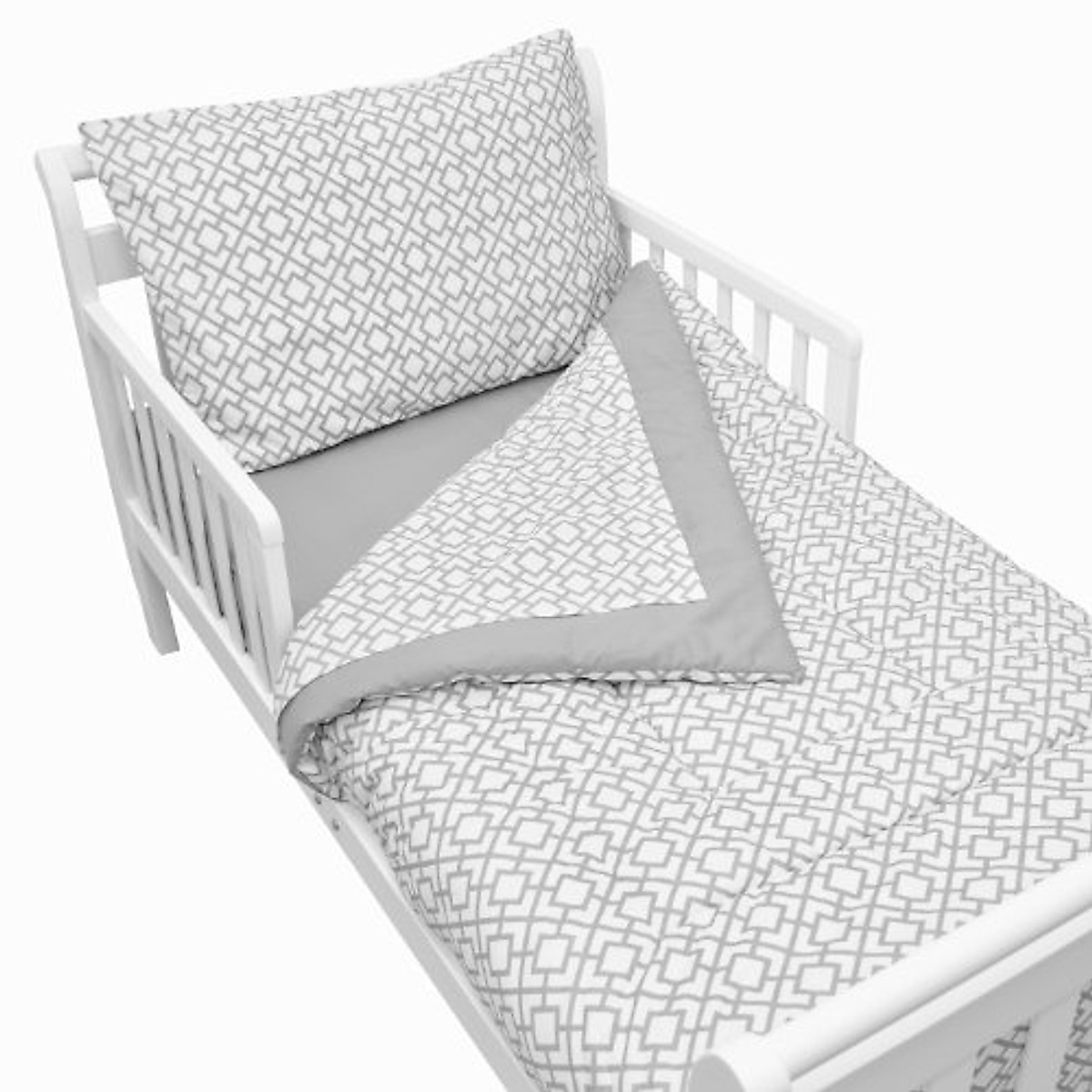 American Baby Company 100% Cotton Percale 4-Piece Toddler Bedding Set, Gray Lattice, for Boys and Girls