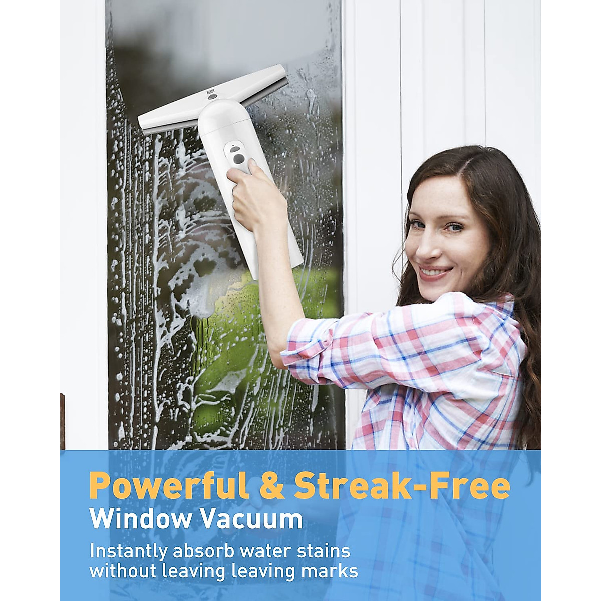 Window Vacuum Squeegee, Cordless Window Vacuum 3 in 1 Window Vac Window Vacuum Cleaning Tool with 260ml Water Tank for Glass Doors Shower Car Window Mirror