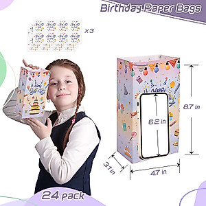 HONEYGIFTS 24PCS Birthday Goodie Bags with Stickers, Happy Birthday Party Favor Bags Gift Bags Treat Bags for Kids Birthday Party