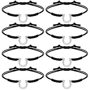 12 Pcs Horseshoe Bracelets Horse Bracelets Horseshoe Jewelry Equestrian Braided String Handmade Adjustable Bracelet for Horse Lover Anklet Gift Women Teen Girl Horse Party Favor (Horseshoe Style)
