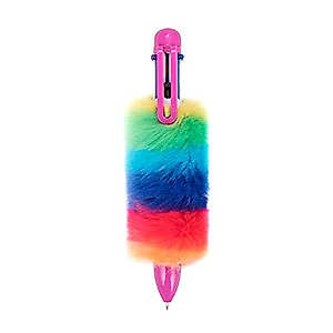 YOUKAI Pen for Girls with Plush Pompom 6 in 1 Multicolor Retractable Ballpoint Pens for Students Children,4 Pack