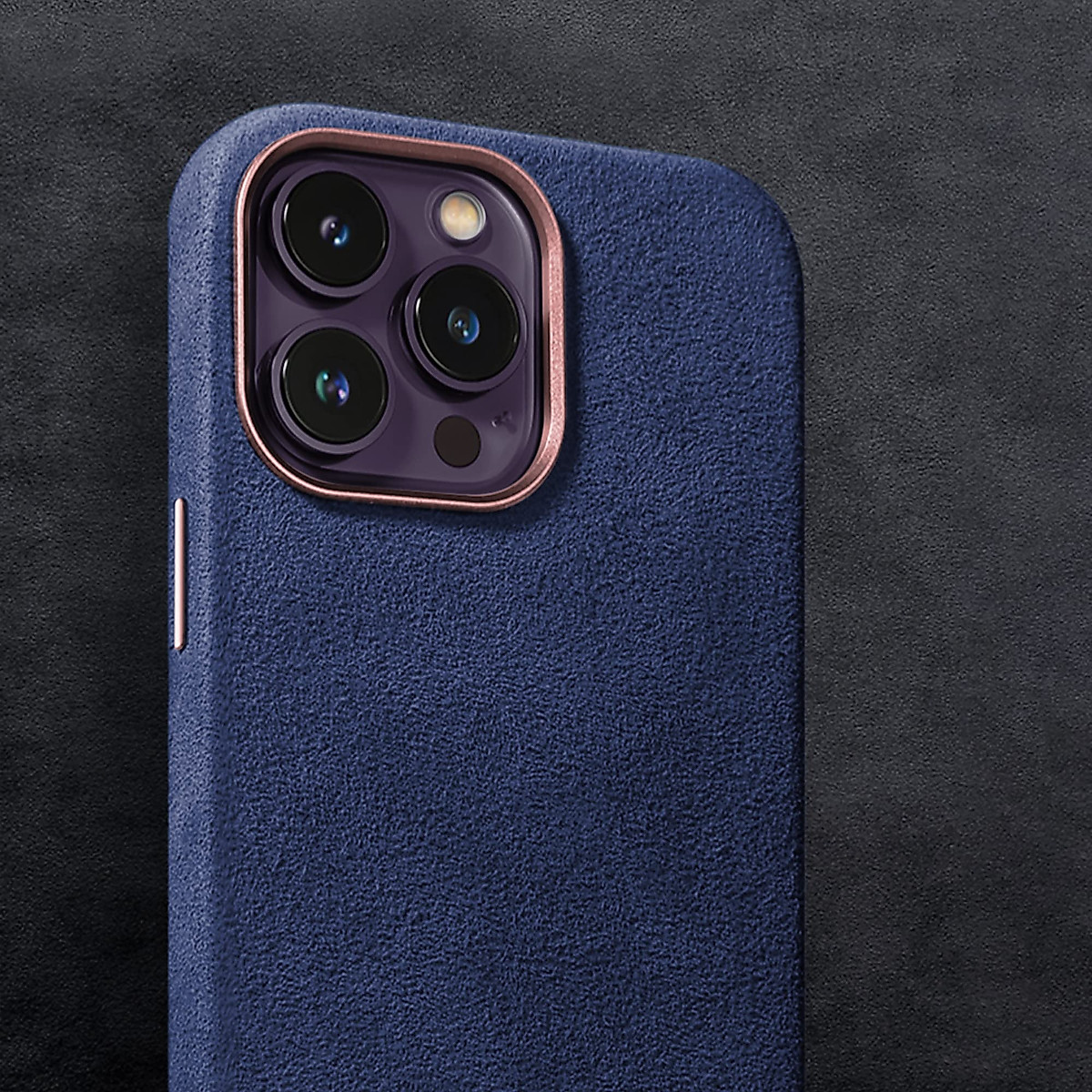 Komodoty Luxury Alcantara iPhone 14 Pro Case. Premium Italian Imported Material. Fully Wrapped Four Side Protection. MagSafe Compatible.