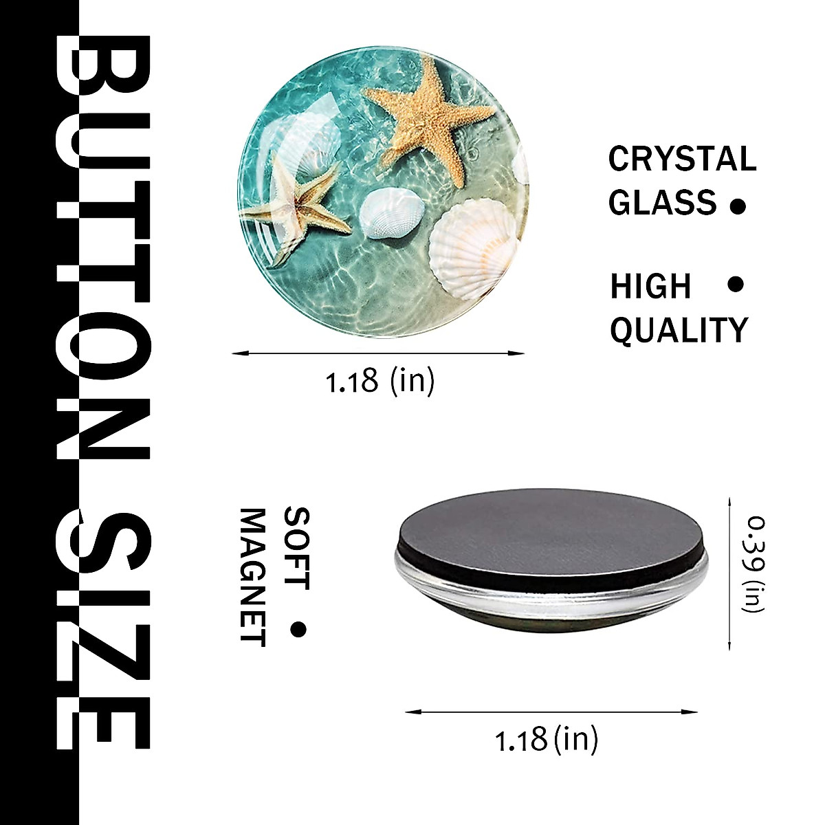 Medium Refrigerator Magnets Funny-Cute Fridge Magnet Beach Starfish and Seashell-6 Pieces Glass Refrigerator Magnet Round Decorative Magnets for Whiteboard Photo Office Locker