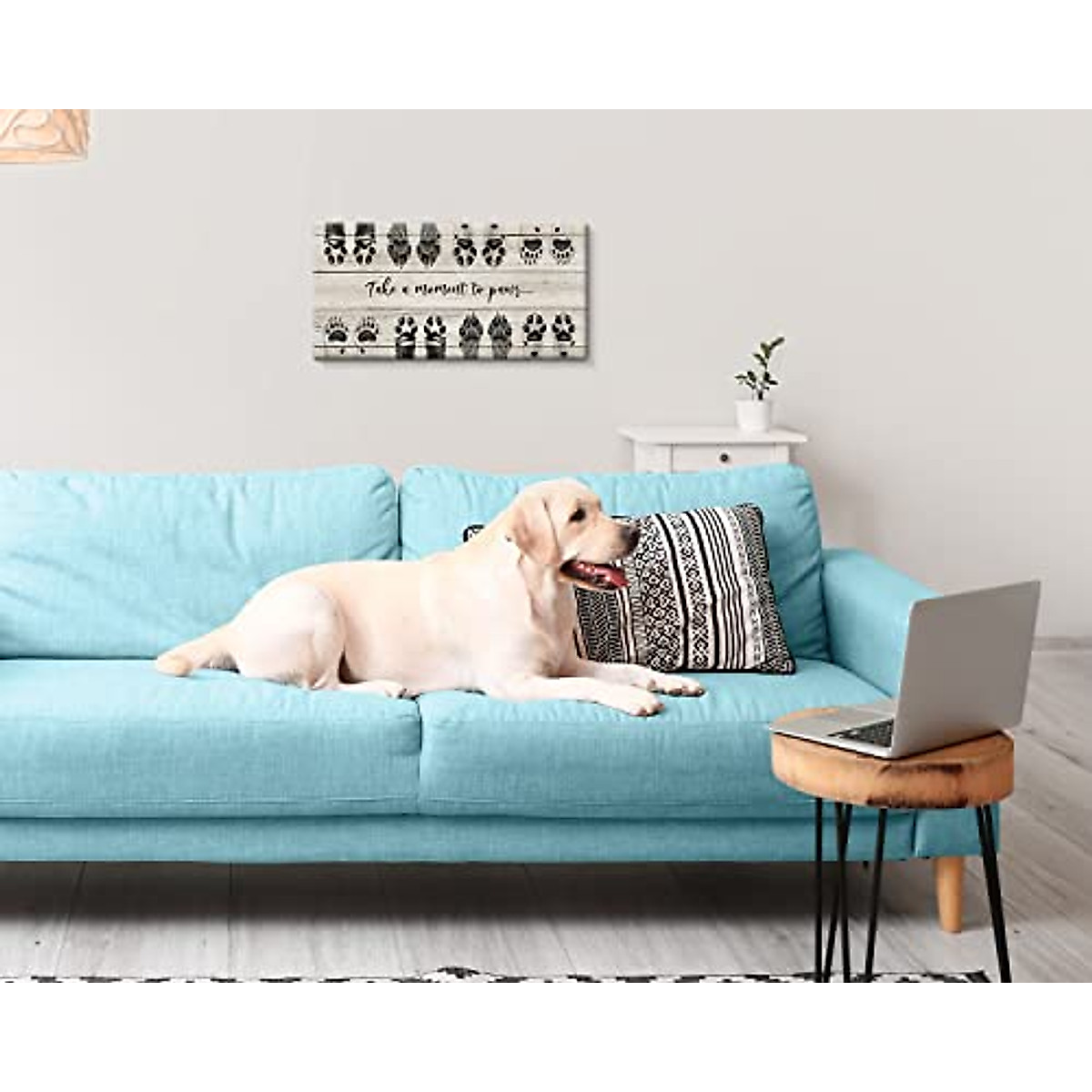 ARTINME Dog Lover Sign Wall Decor ,Take A Moment To Paws sign Pet Paw Print Artwork Footprints Canvas Wall Art ,Framed Animal prints Puppy Gifts for Front Door home decoration (Black)