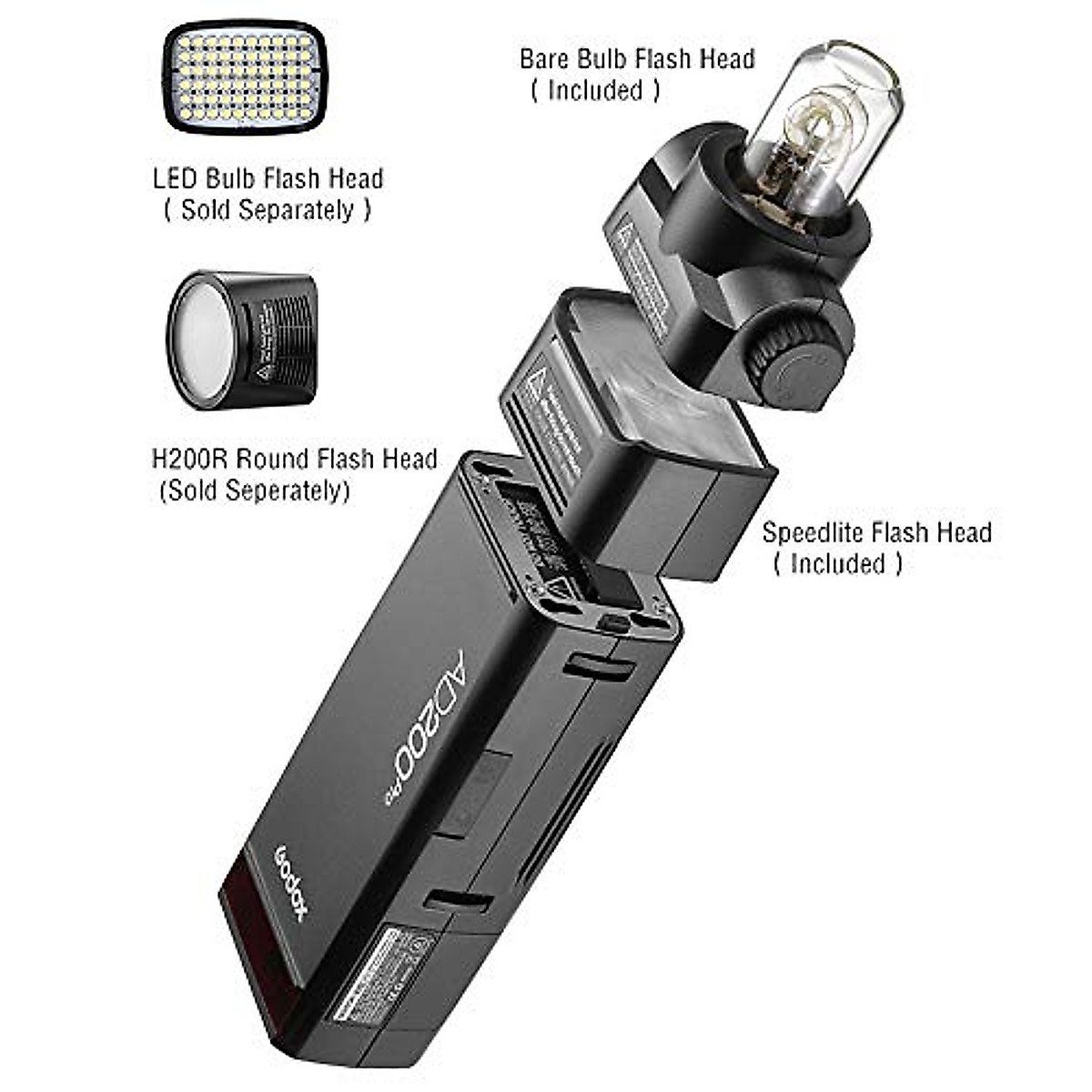 GODOX AD200 Pro AD200Pro 200Ws 2.4G Flash Strobe, Speedlight 1/8000s HSS, 500 Full Power Flashes, 0.01-1.8s Recycling, 2900mAh Battery, Bare Bulb/Speedlite Fresnel Flash Head, Pocket Flash Monolight