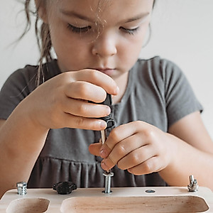 Montessori Screwdriver Board Set - Wooden Toy Screws - Nuts with Kid Screwdriver Set - Little Hands Busy Box - Montessori Screwdriver Board - Nuts and Bolts Preschool Materials