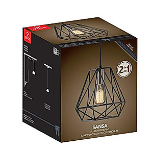 Globe Electric 60846 1-Light Plug-In or Hardwire Pendant Lighting, Dark Bronze, Antique Brass Accent Socket, Cage Shade, 15-Foot Black Fabric Cord, In-Line On/Off Switch, Pendant Lights Kitchen Island