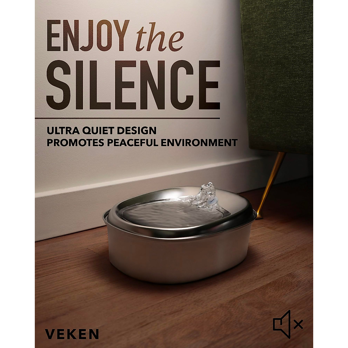 Veken Innovation Award Winner - 85oz/2.5L Oval Stainless Steel Pet Fountain, Automatic Cat and Dog Water Dispenser for Cats, Dogs, Cat Water Fountain, Multiple Pets