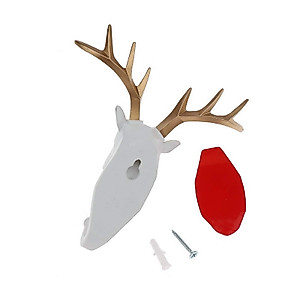 Kepfire Deer Head Hook Antlers Bathroom Nordic Animal Hook White Resin Coat Hanging Hook Decorative Craft Art Creative Mounted Hook Heavy Duty Scarf Hat Towel Wall Hook