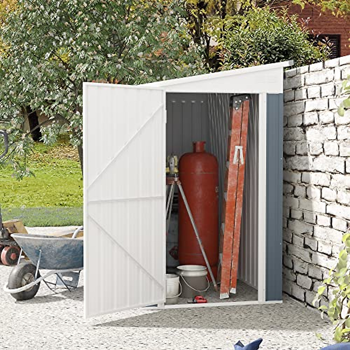 Outsunny 4' x 8' Steel Garden Storage Shed Lean to Shed Outdoor Metal Tool House with Lockable Door and 2 Air Vents for Backyard, Patio, Lawn