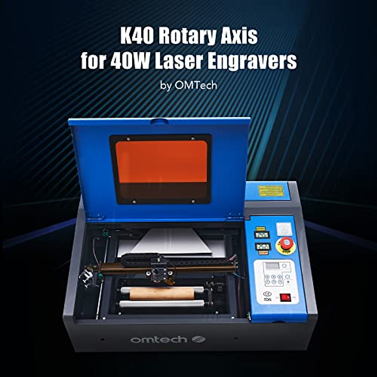OMTech Rotary Axis Attachment for 40W co2 Laser Engraver, Barrel Rolling Cylinder Surface Rotation Platform for K40 Laser Engraver, 360 Degree Rotating Axis