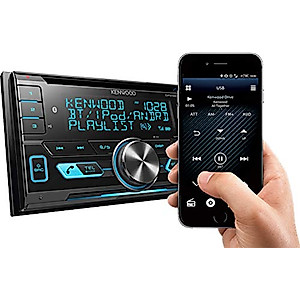 Kenwood Double-DIN In-Dash CD/MP3/USB Bluetooth AM/FM Car Stereo Receiver High Resolution Audio Compatibility Pandora/iHeart Radio/Spotify/iPhone and Android App Ready with ALPHASONIK EARBUDS