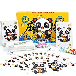 Sishynio Mahjong Cards Gift Set, Mah-Jongg Playing Cards with Dice & Chips, 2023 Handheld Cartoon Majiang Game, Classical Chinese Table Game, for Leisure Time Party Traveling Gifts (Pattern of Panda)