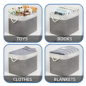 Temary Fabric Baskets Set of 6 Small Storage Baskets Bundled with Set of 2 Large Baskets(White&Grey, 11.8Lx7.9Wx5.3H Inches, 16Lx12Wx12H inches)