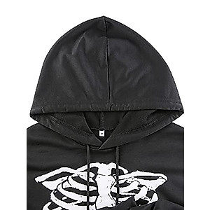 farrubbyine8 Women Gothic Crop Sweatshirt Skeleton Halloween Long Sleeve Hoodie Top Casual Goth Pullover Crop Top (C Skeleton, Large)