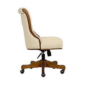 Home Office Chair Adjustable Height Swivel Chair with Wheels Linen Fabric Upholstered Computer Desk Chair with Wooden Legs Comfortable Armless Chair for Home Office Study Studio(Beige)