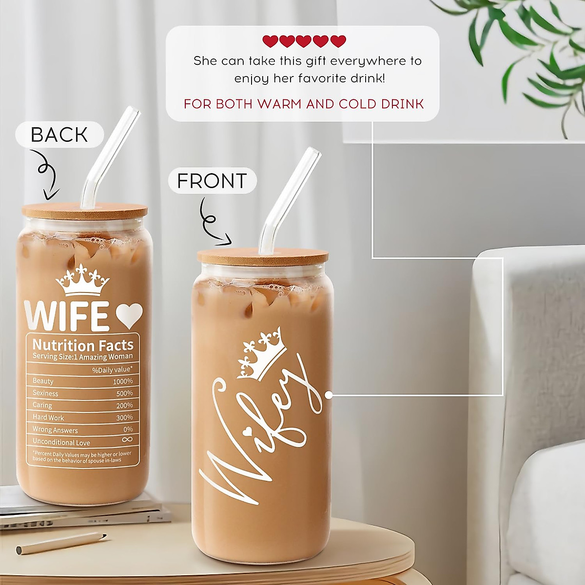 Frerdui Gifts for Wife from Husband - Wife Gifts - Wedding Anniversary, Birthday Gifts, Mothers Day Gifts for Wife - Funny I Love You Gifts, Romantic Gifts - 18 OZ Wife Can Glass