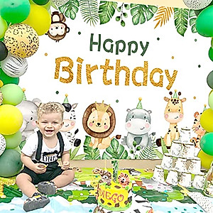 Safari Jungle Backdrop for Birthday Party Decorationss,Large Size 3 x 5Ft Banner Cute Animals Zoo Theme for Kids Boys Birthday Party Supplies